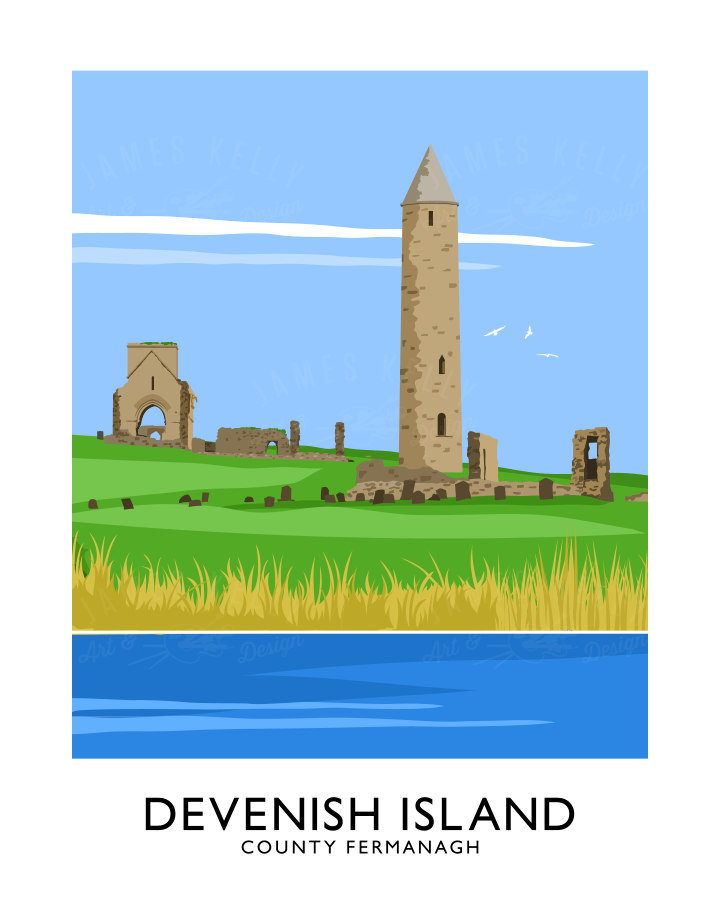 DEVENISH ISLAND travel poster – JAMES KELLY ART