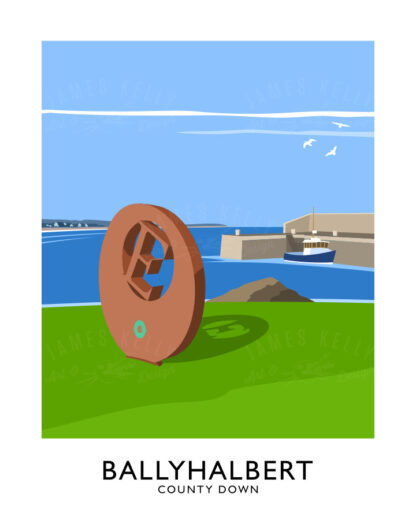 BALLYHALBERT travel poster – JAMES KELLY ART