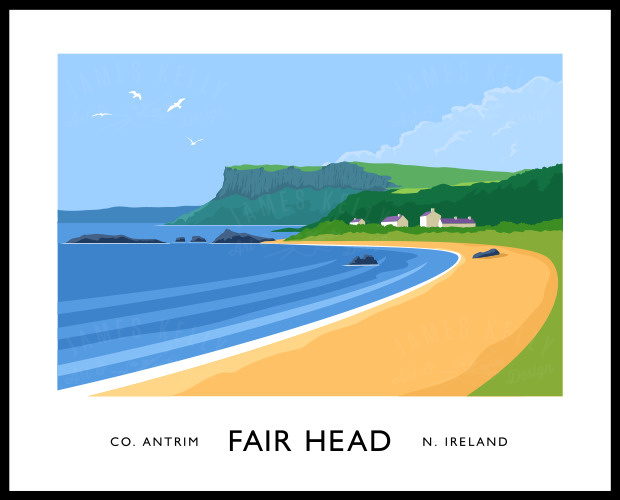 FAIR HEAD BALLYCASTLE travel poster – JAMES KELLY ART
