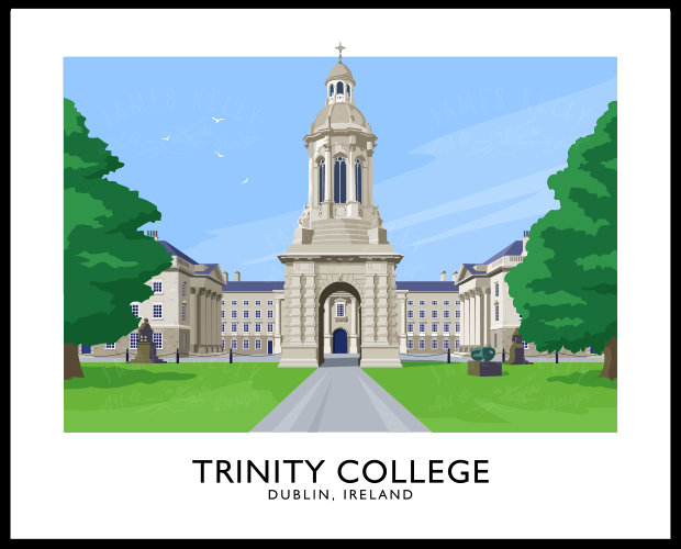 TRINITY COLLEGE DUBLIN travel poster – JAMES KELLY ART