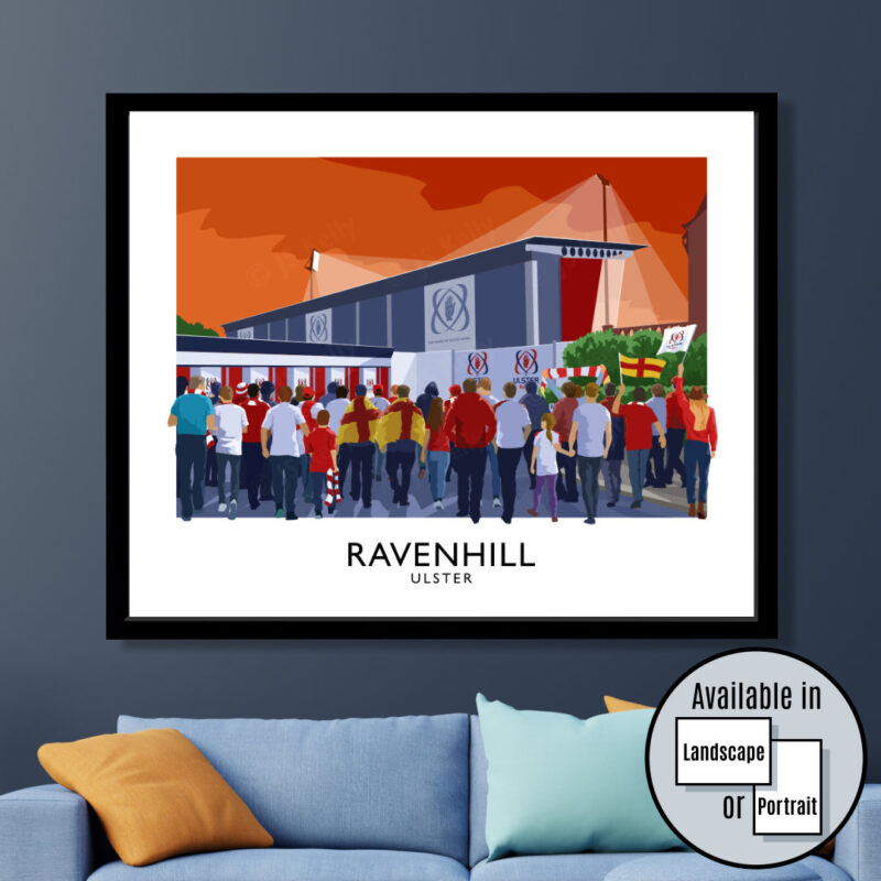 RAVENHILL (Ulster Rugby supporters) travel poster – JAMES KELLY ART